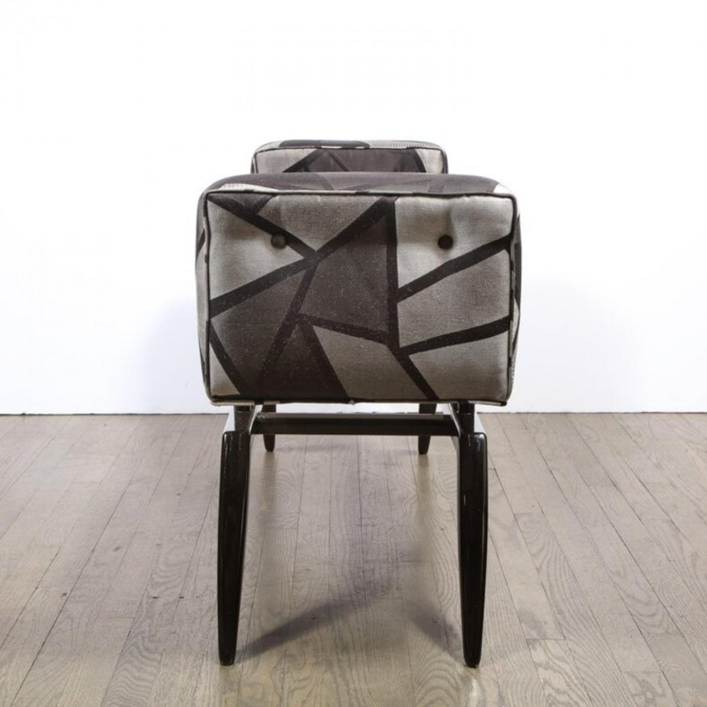 Mid-Century Modern Splayed Floating Benches with Button Details