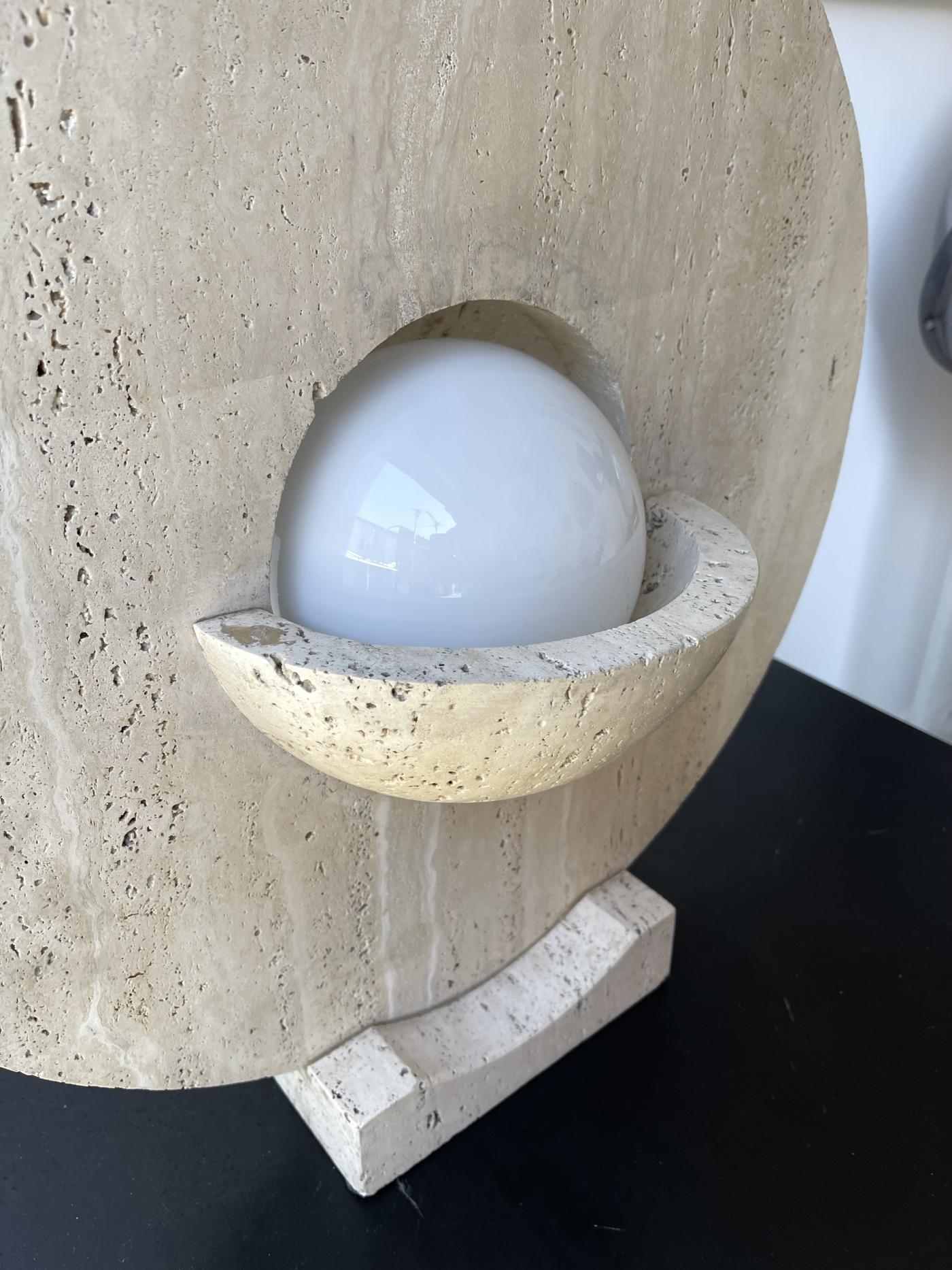 Mid-Century Modern Travertine Abstract Sculpture Lamp. Italy, 1970s
