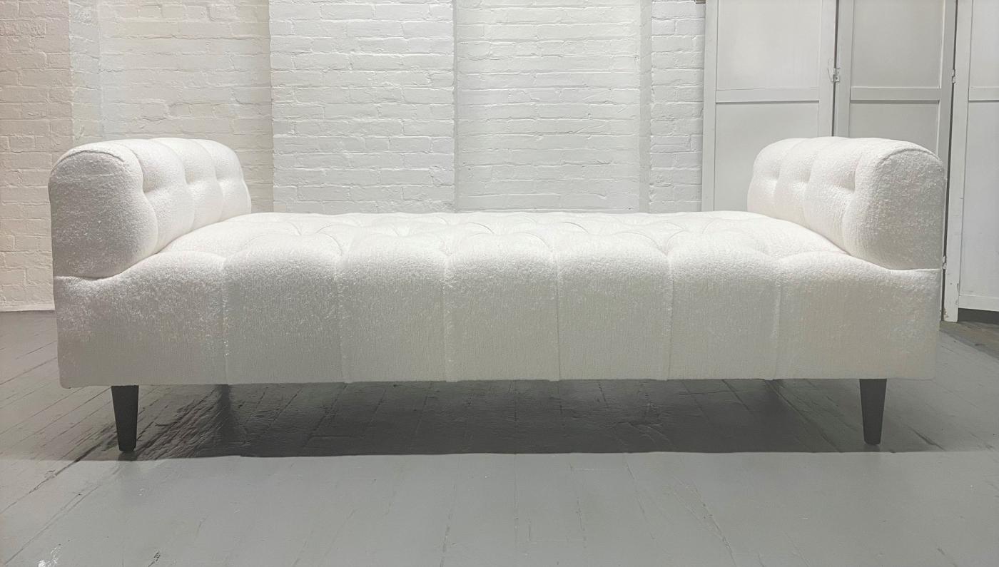 Mid Century Modern Tufted Bench in Bouclé