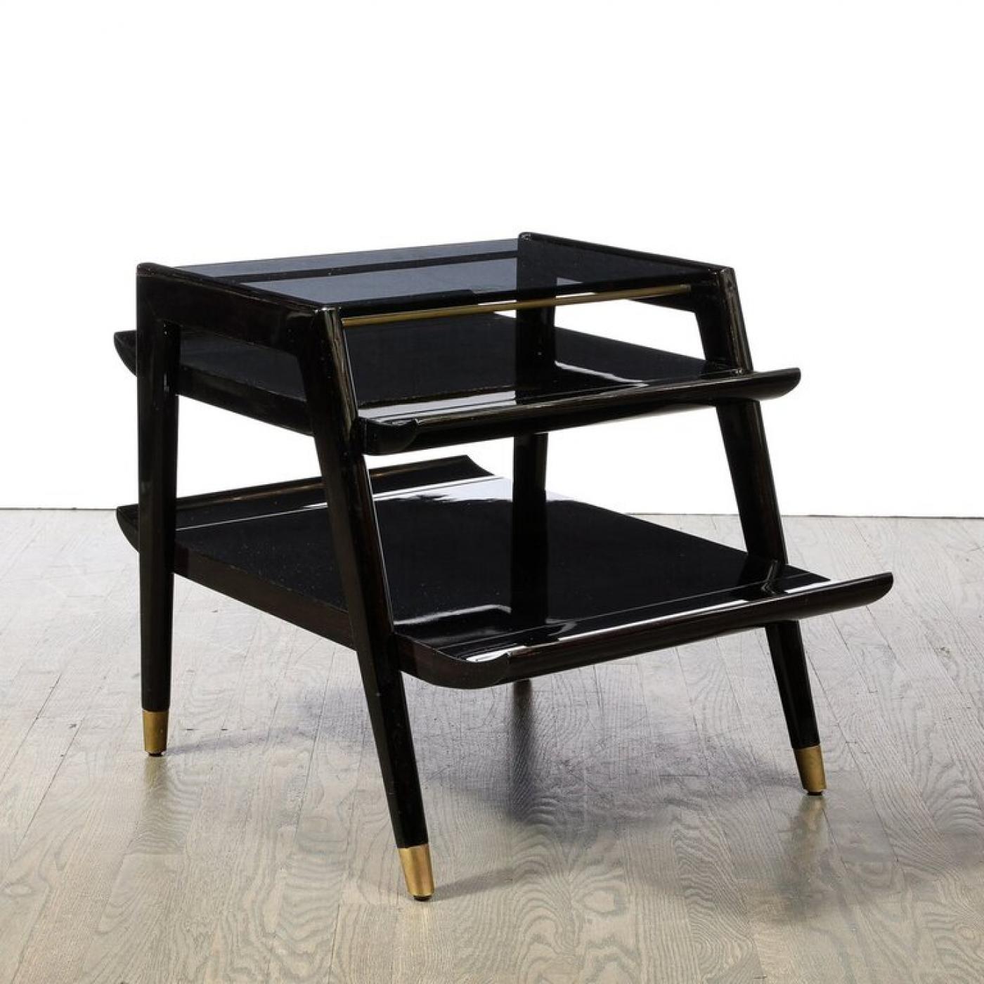 Mid-Century Modern Two Tier Ebonized Walnut Side/Occasional Tables