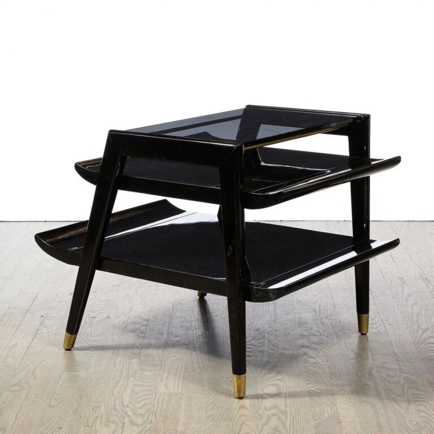 Mid-Century Modern Two Tier Ebonized Walnut Side/Occasional Tables