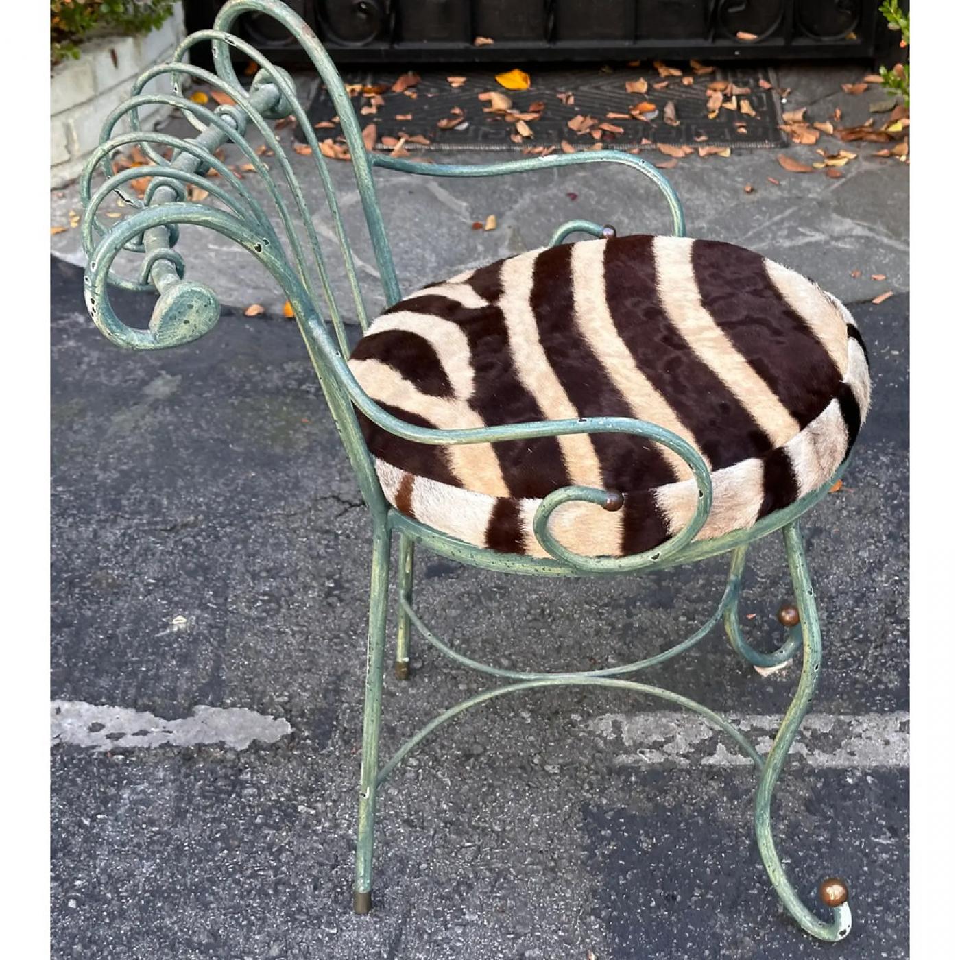 Mid Century Modern Wrought Iron & Leather Vanity Stool