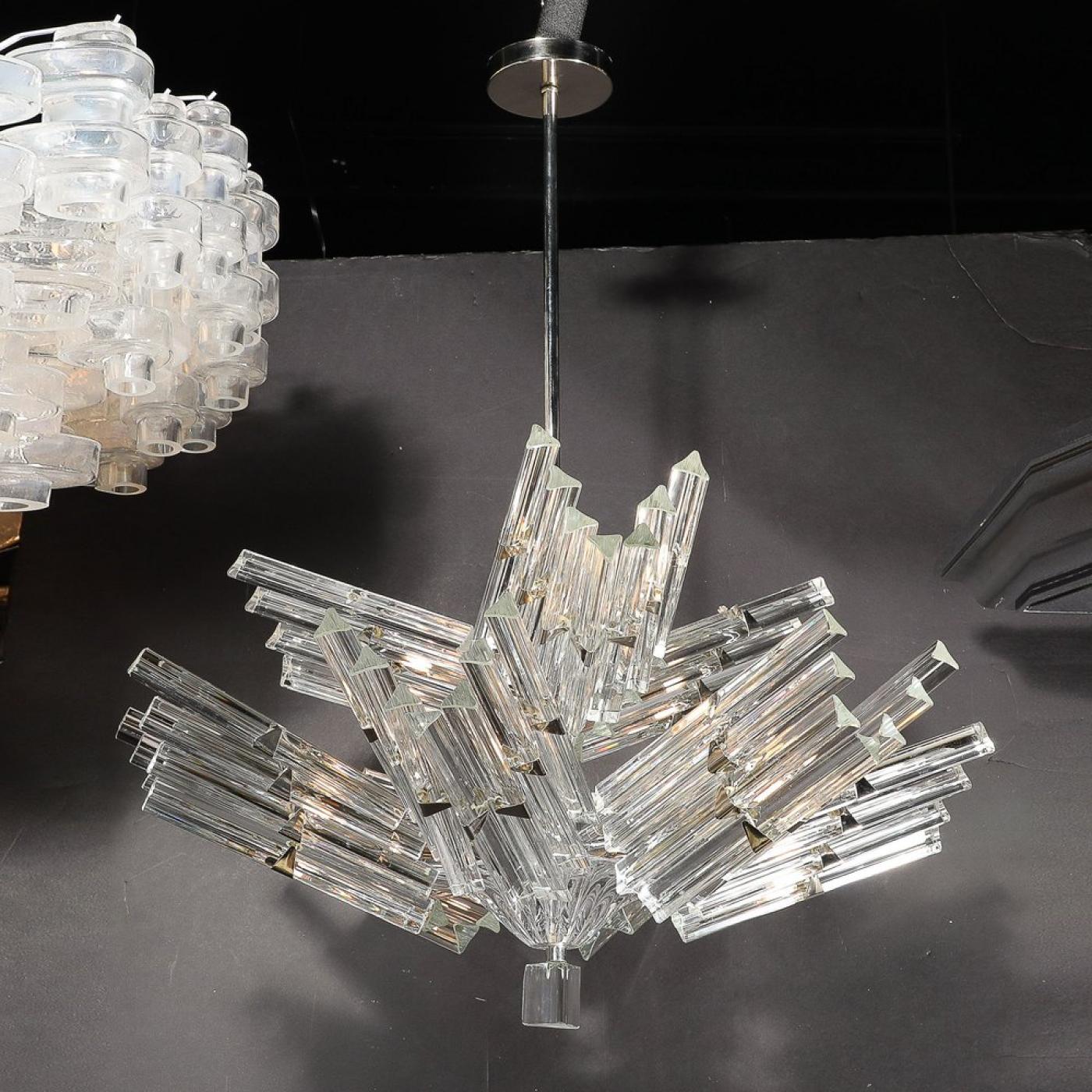 Mid-Century Modernist Hand-Blown Murano Glass Stepped Triedre Chandelier