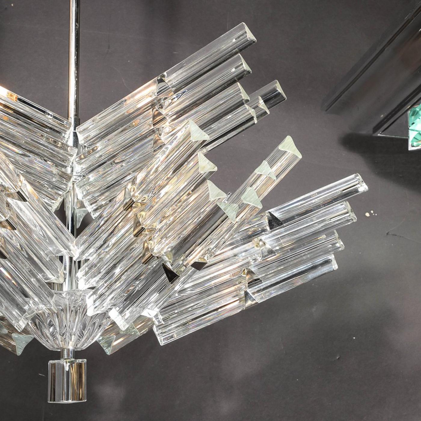 Mid-Century Modernist Hand-Blown Murano Glass Stepped Triedre Chandelier
