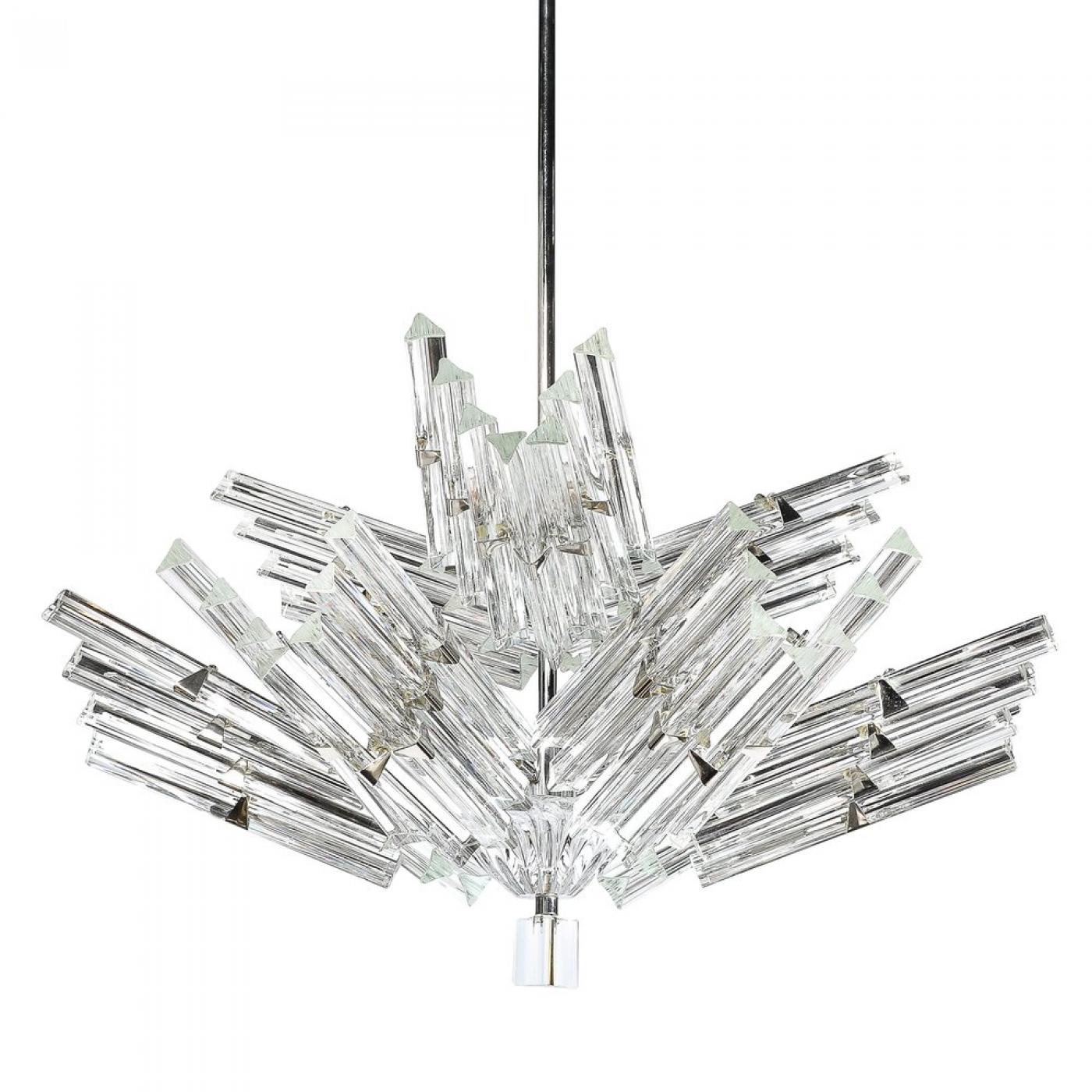 Mid-Century Modernist Hand-Blown Murano Glass Stepped Triedre Chandelier
