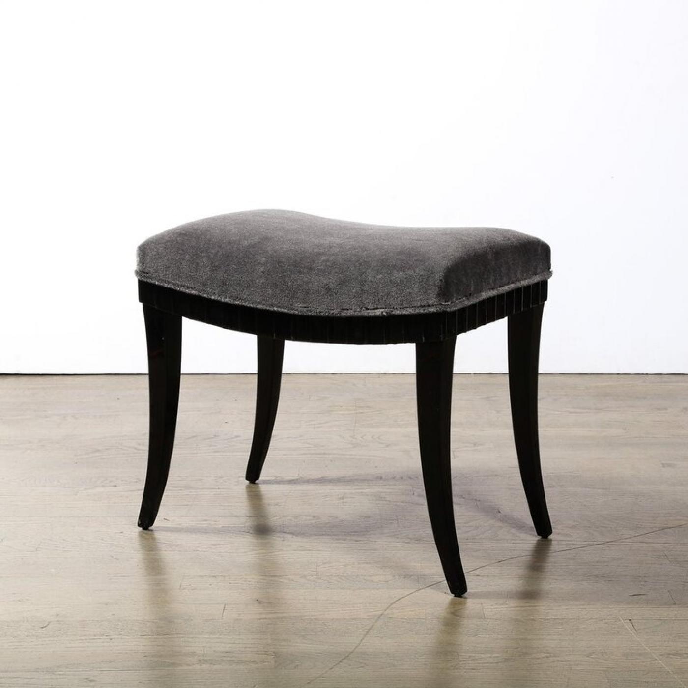 Mid-Century Modernist Saber Black Lacquer Legged Stool in Charcoal ...