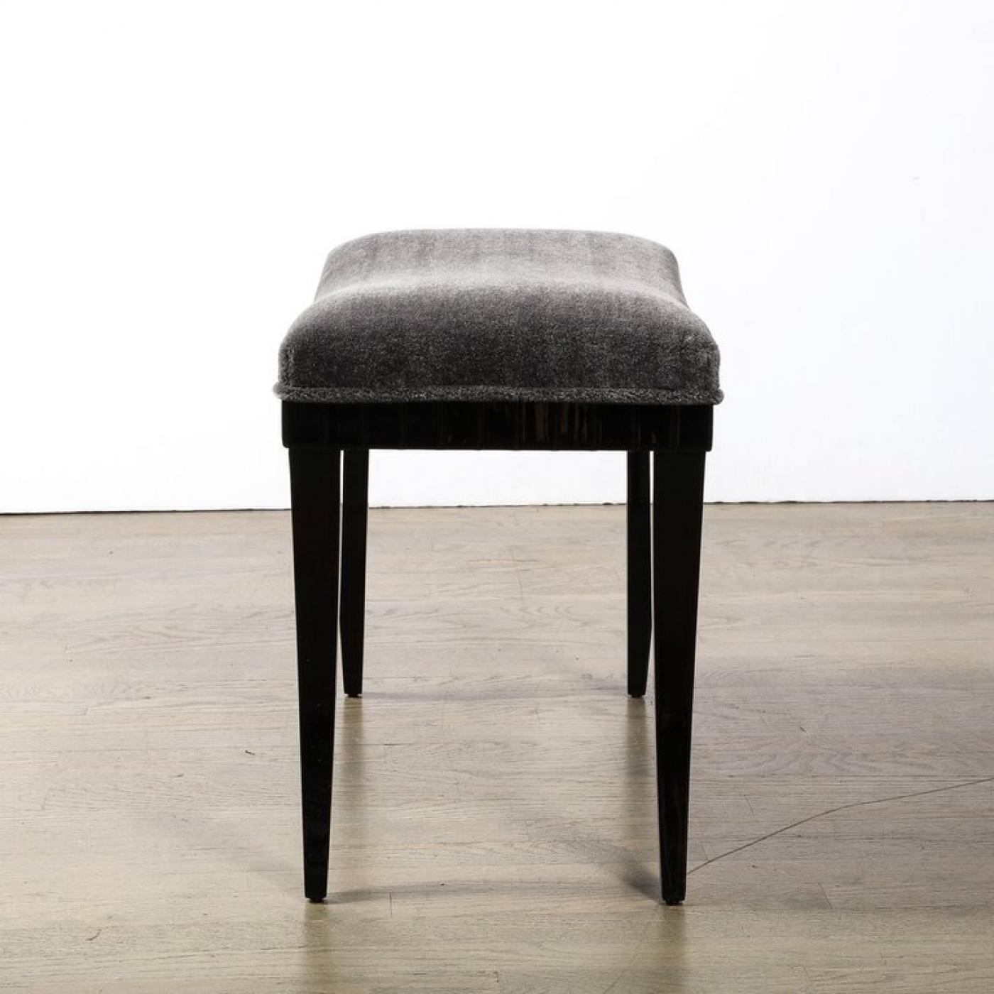 Mid-Century Modernist Saber Black Lacquer Legged Stool in Charcoal ...