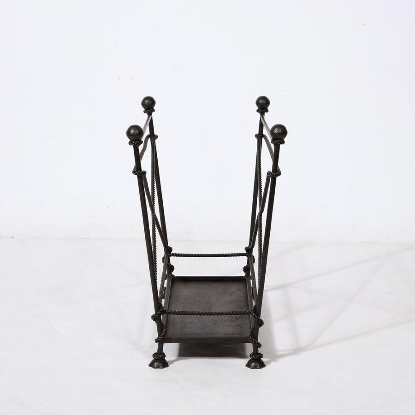 Mid-Century Modernist Wrought Iron Rope Motif Magazine Stand