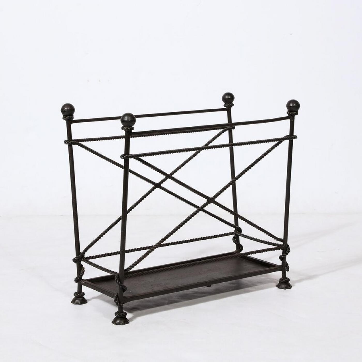 Mid-Century Modernist Wrought Iron Rope Motif Magazine Stand