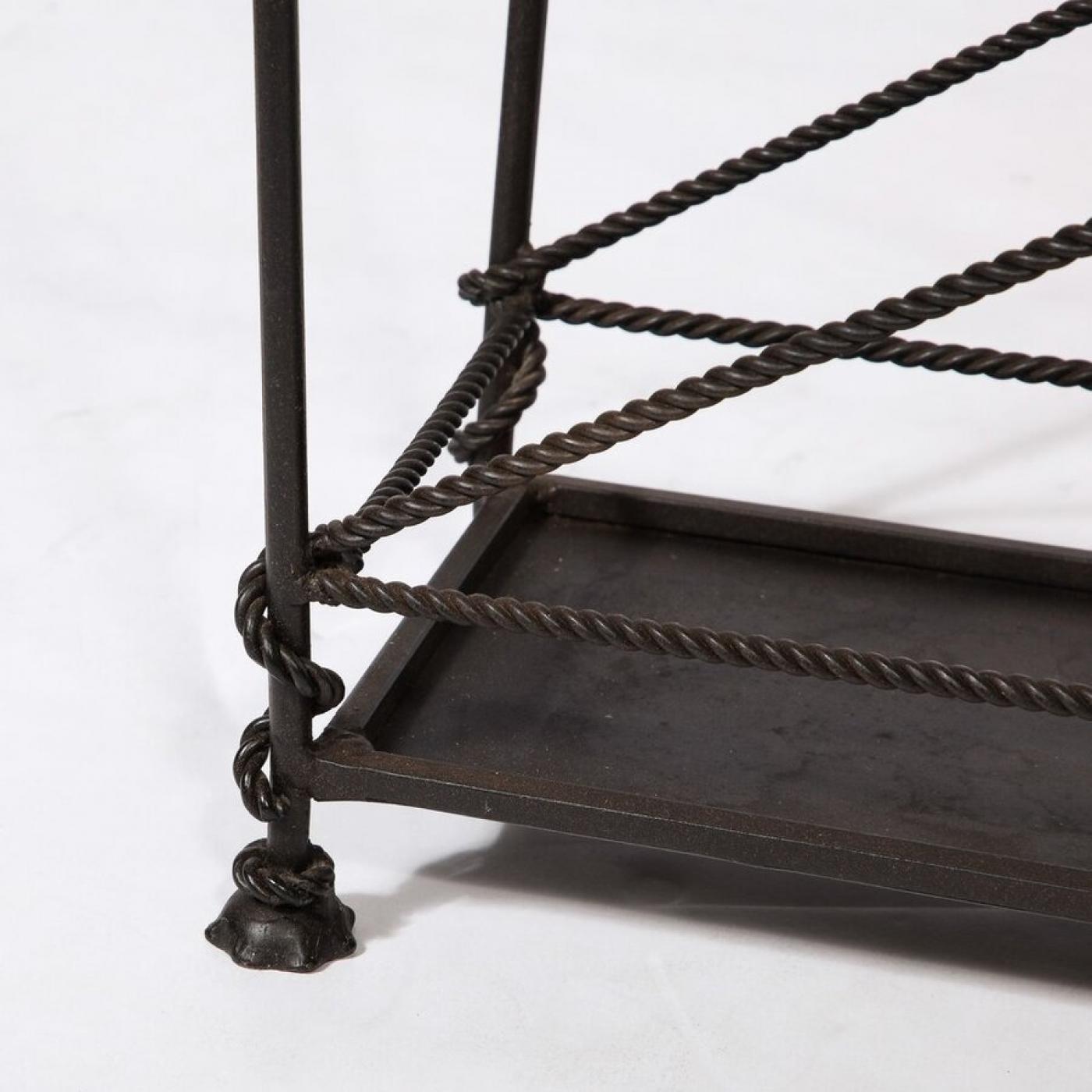 Mid-Century Modernist Wrought Iron Rope Motif Magazine Stand