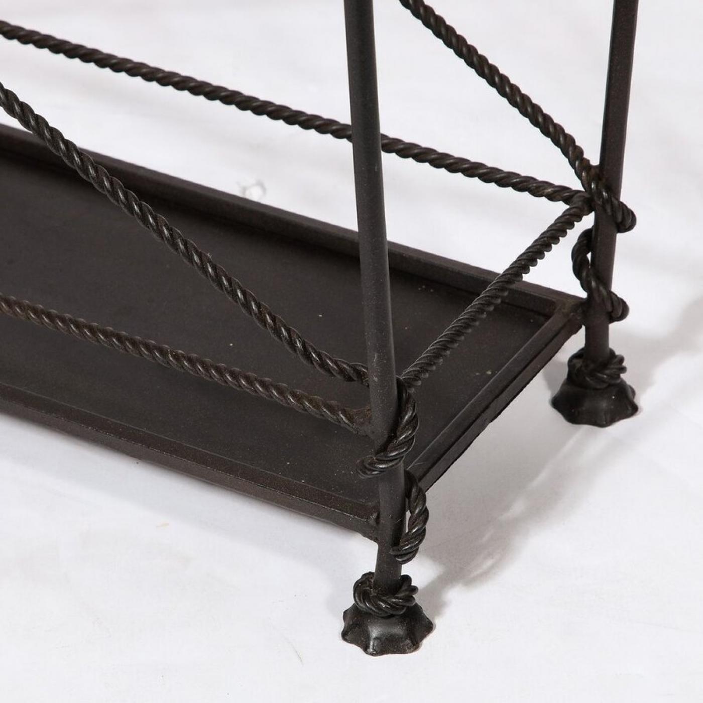 Mid-Century Modernist Wrought Iron Rope Motif Magazine Stand