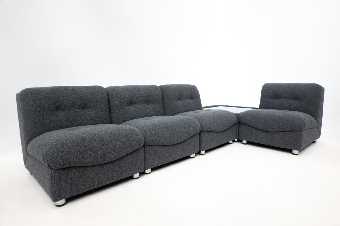Mid Century Modular Sofa Set in Grey Fabric
