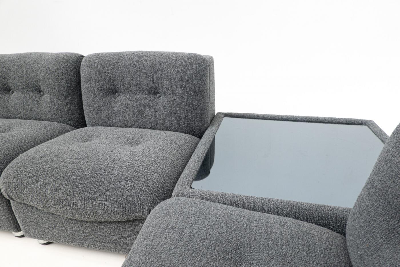 Mid Century Modular Sofa Set in Grey Fabric