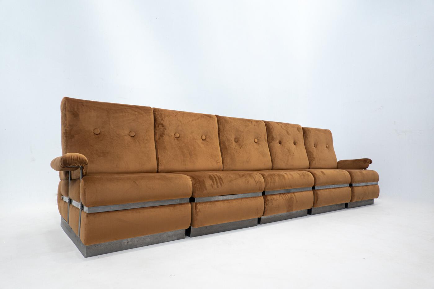 Mid Century Modular Sofa in Brown Velvet