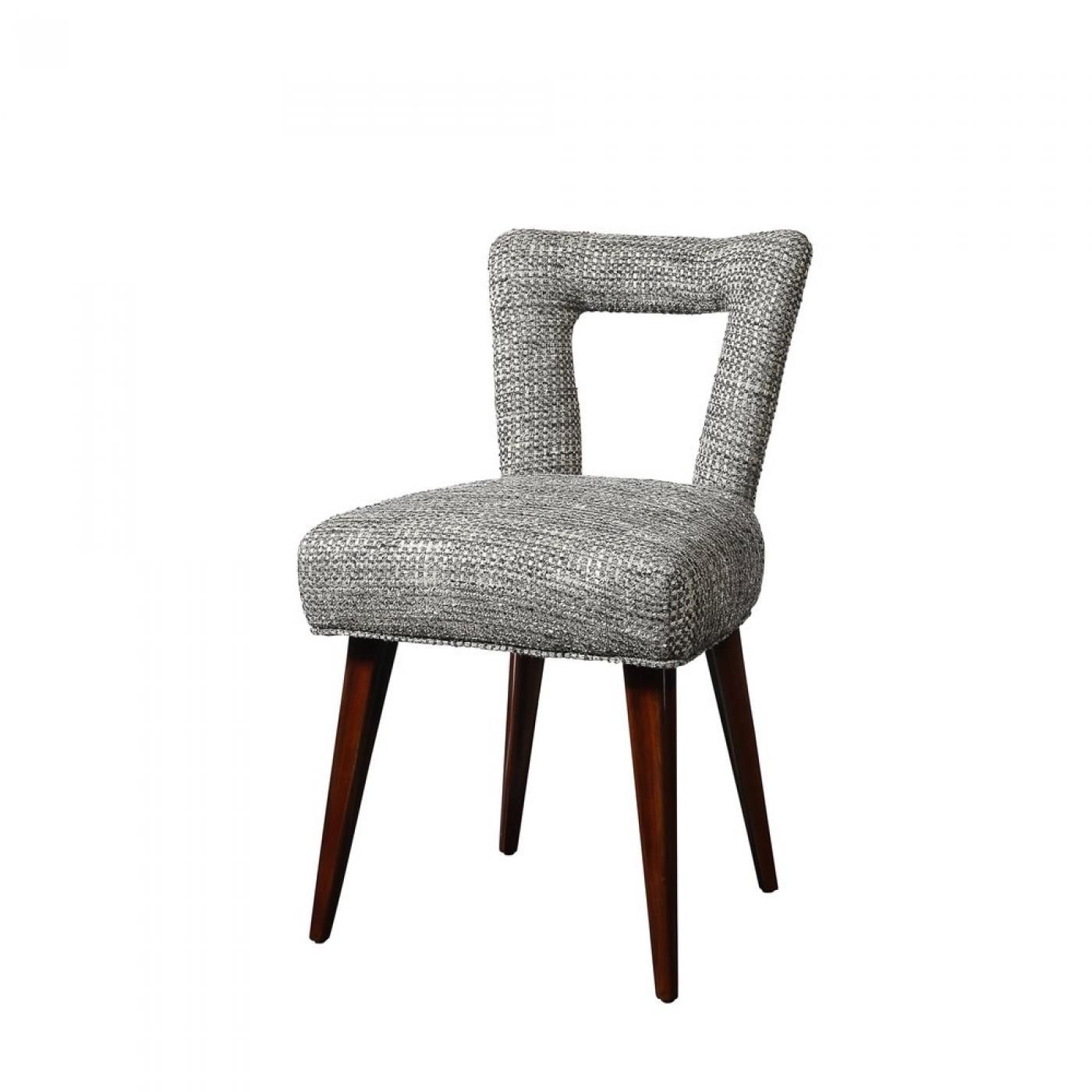 Mid-Century Open Back Upholstered Desk / Side Chair w/ Splayed Walnut Legs