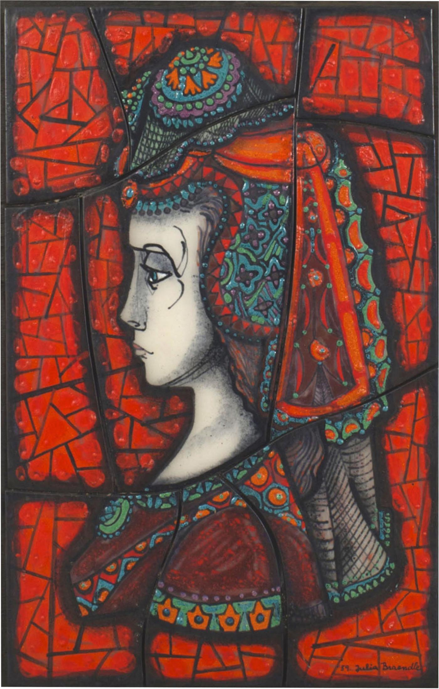 Mid Century Orange Ceramic Profile Portrait