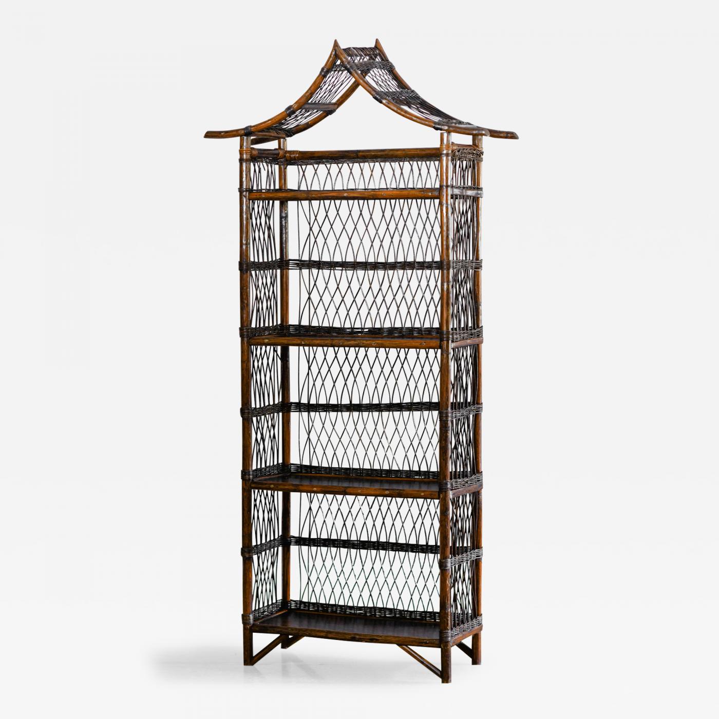 Mid-Century "Pagoda" bookcase in rattan