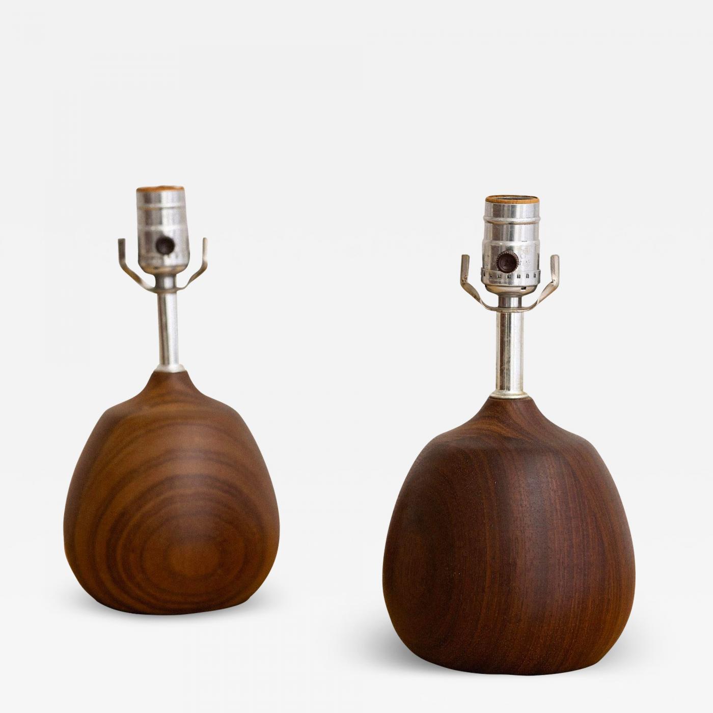 Mid Century Petite Solid Teak Lamps - a Pair