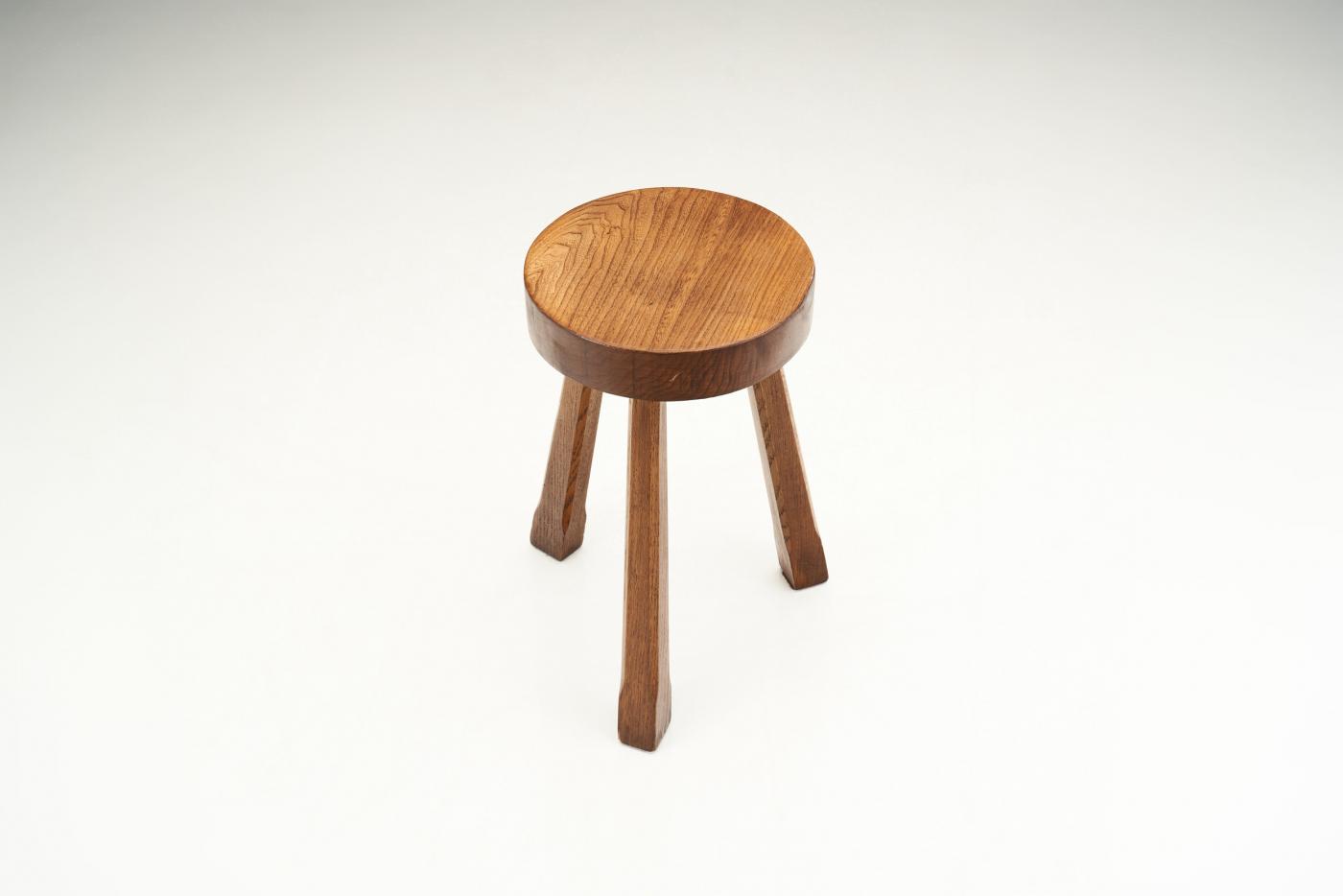 Mid-Century Rustic Three Legged Solid Wood Stools, Europe ca 1940s