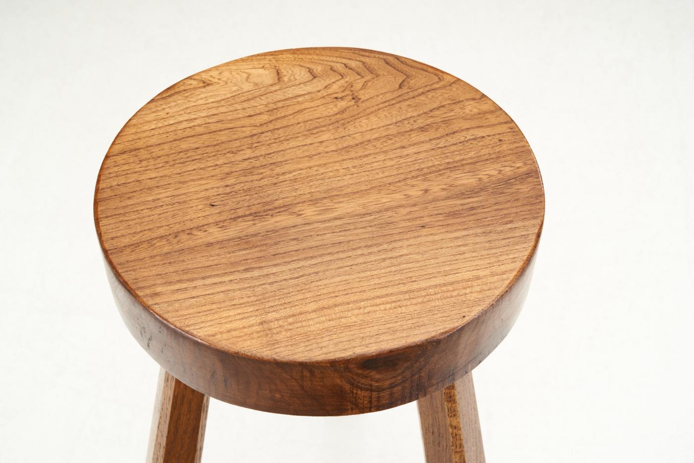 Mid-Century Rustic Three Legged Solid Wood Stools, Europe ca 1940s