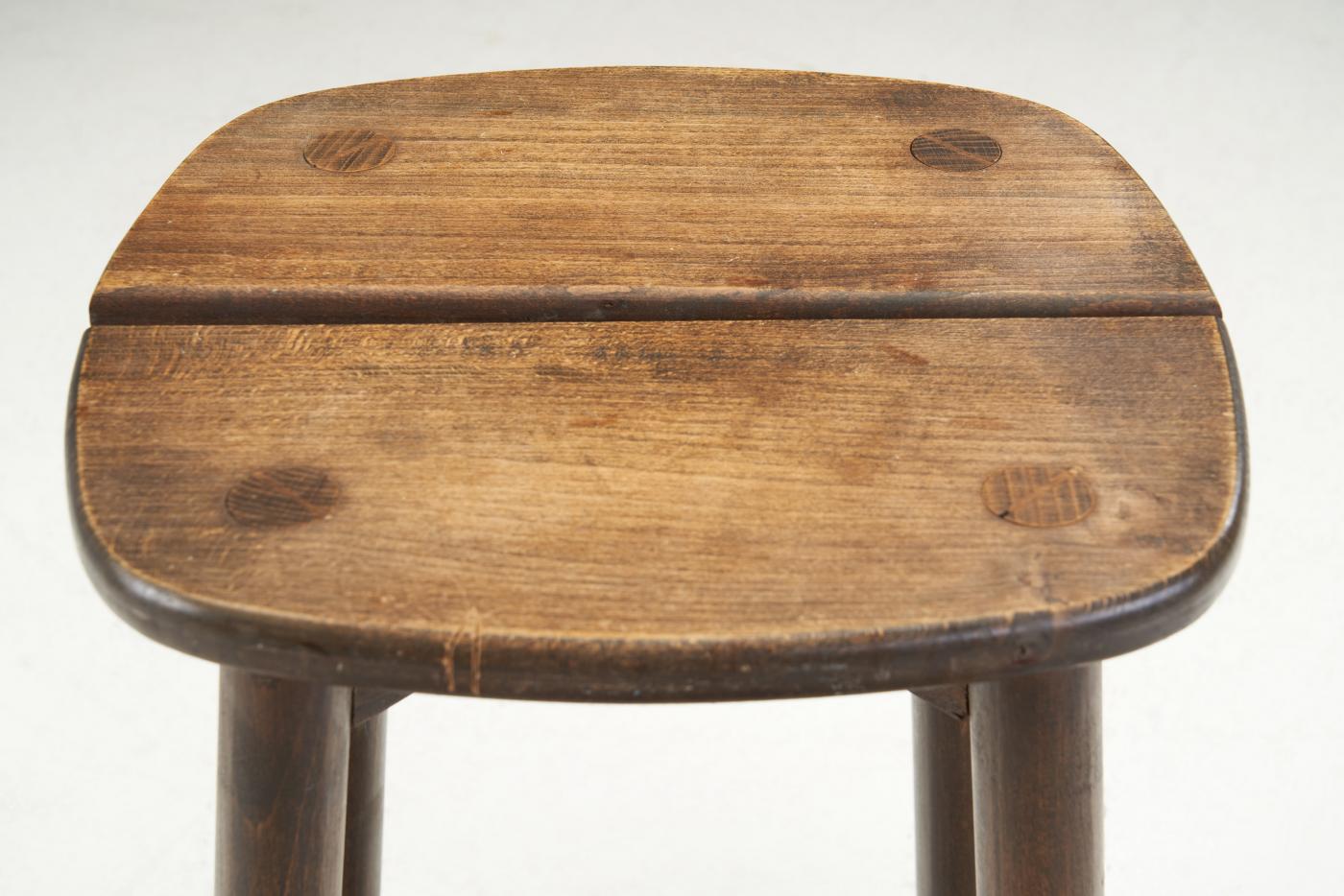 Mid-Century Wooden Stool with Split Seat, Europe ca 1950s