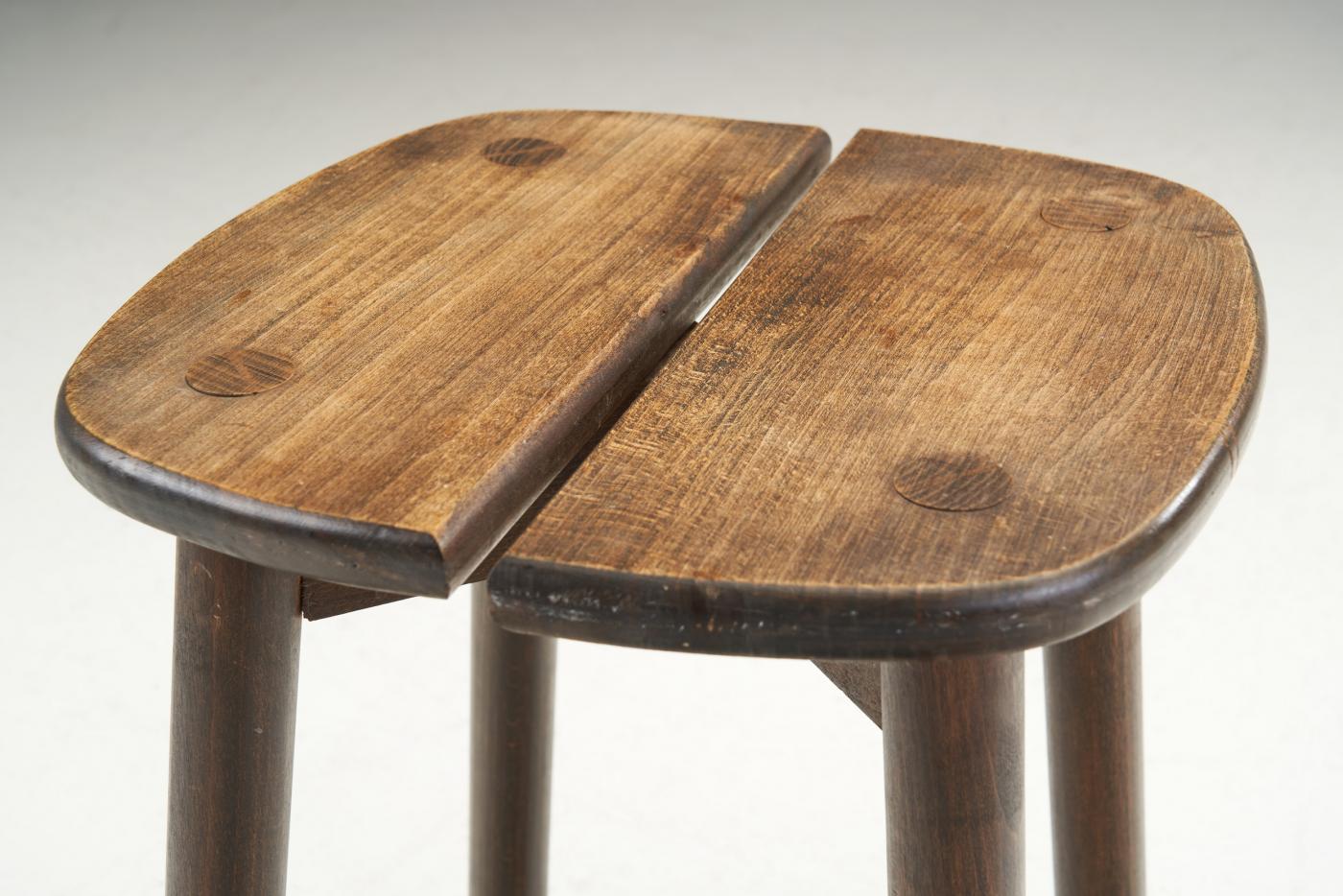 Mid-Century Wooden Stool with Split Seat, Europe ca 1950s