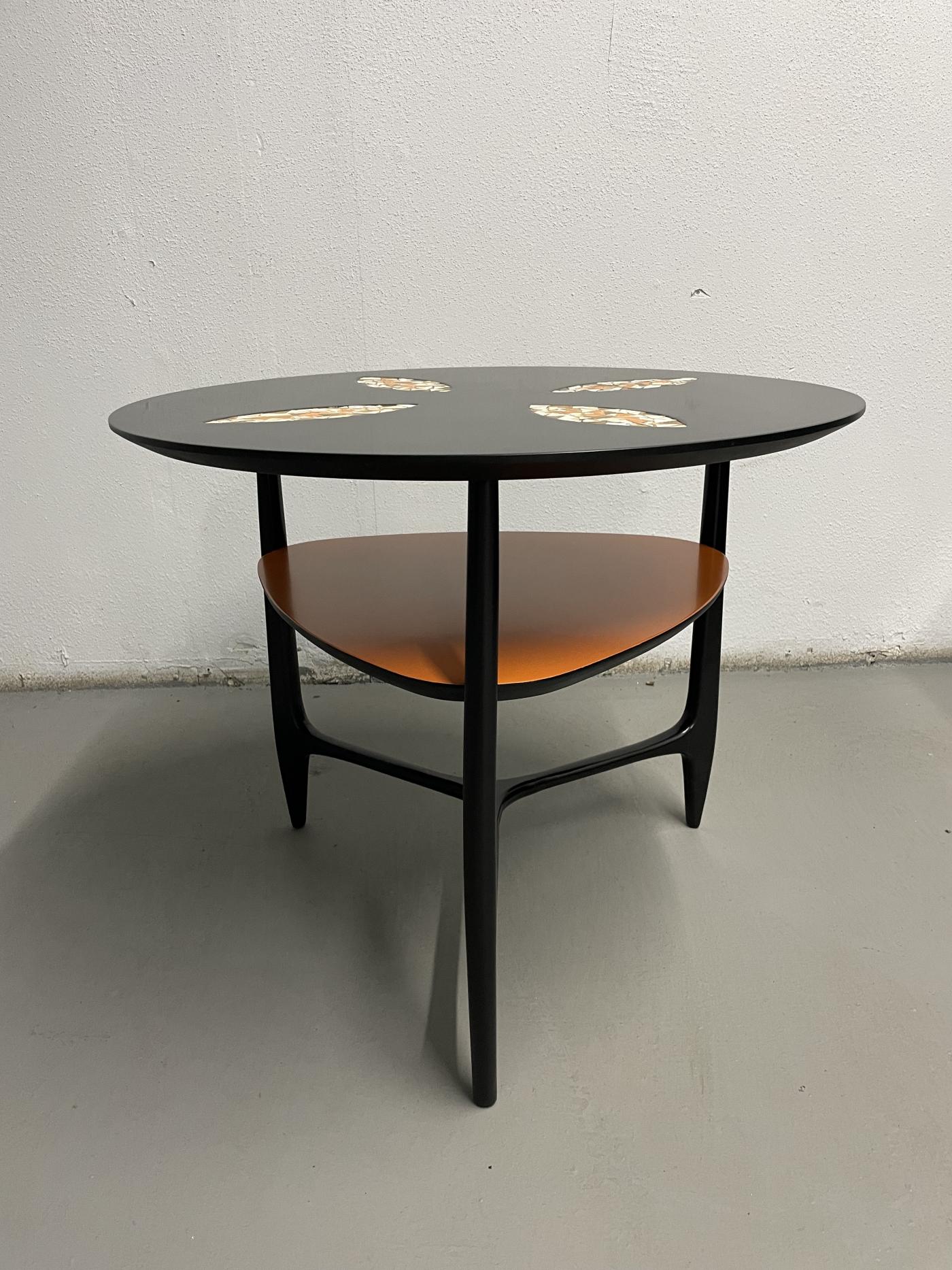 Mid Century side table with Vintage Hand Painted Tile Inset.