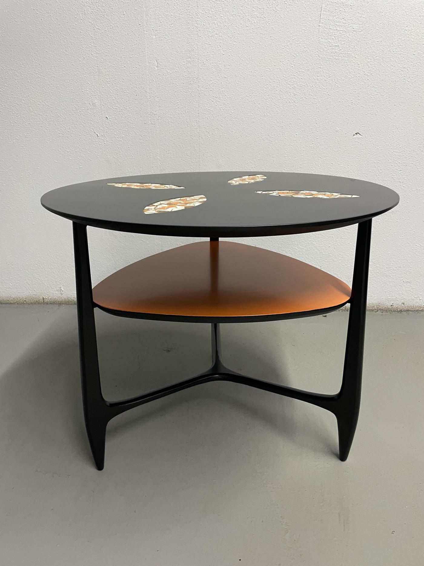 Mid Century side table with Vintage Hand Painted Tile Inset.