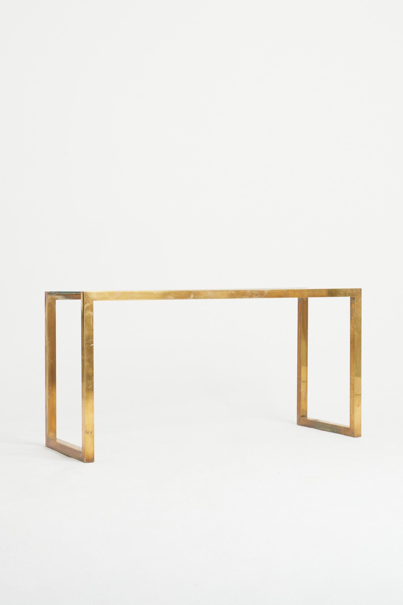 Midcentury Brass and Glass Top Console Table
