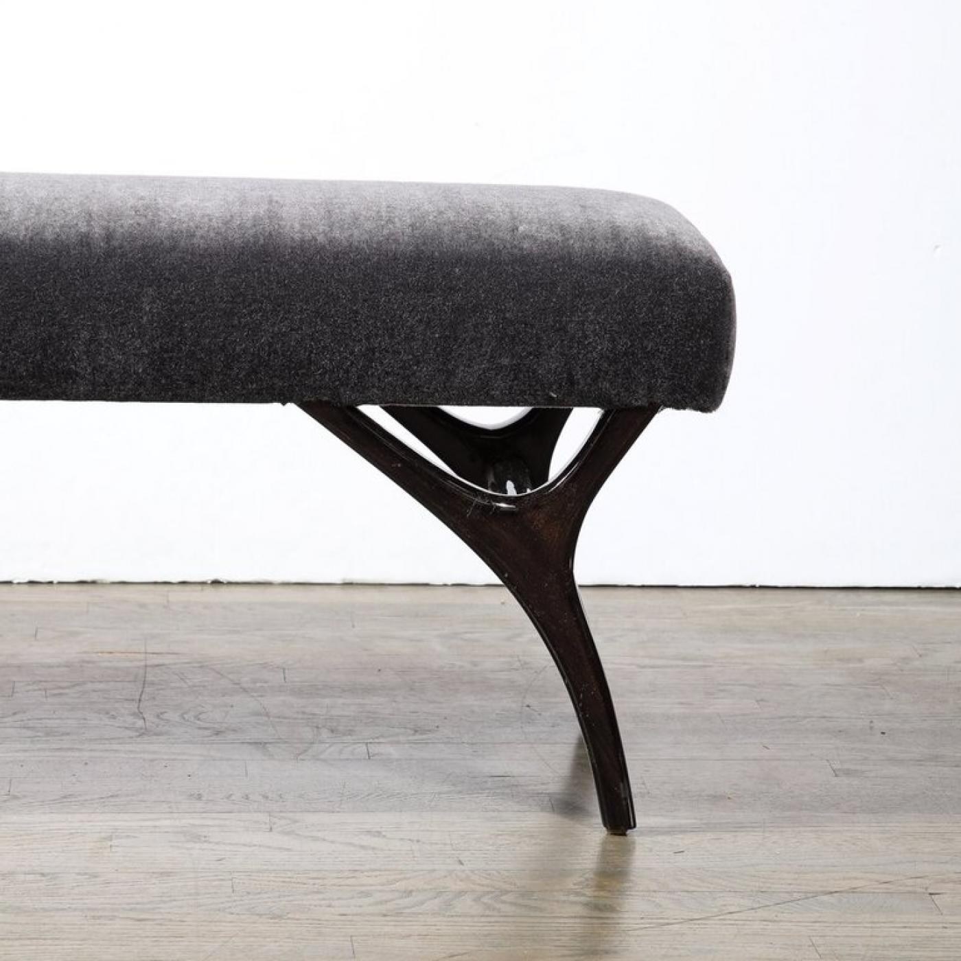 Midcentury Modernist Smoked Pewter Mohair & Ebonized Walnut Sculptured ...