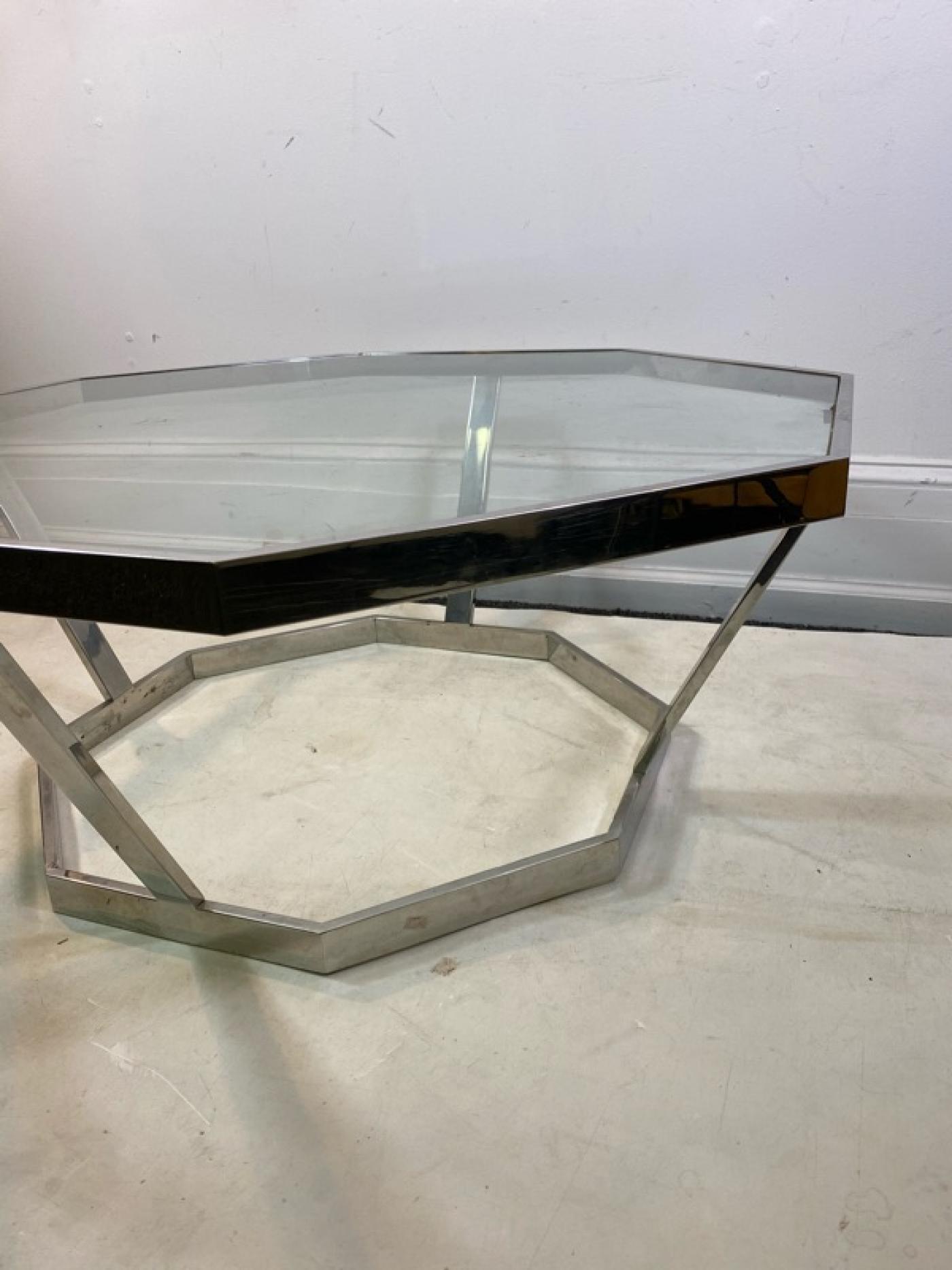 Milo Baughman - MILO BAUGHMAN CHROME AND GLASS OCTAGONAL COFFEE TABLE
