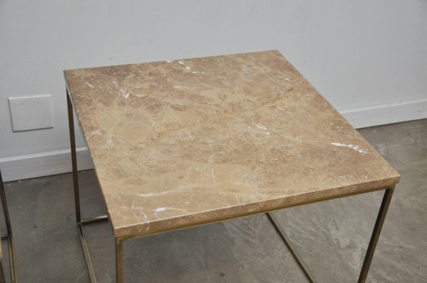 Milo Baughman - Milo Baughman Brass and Travertine Side Tables