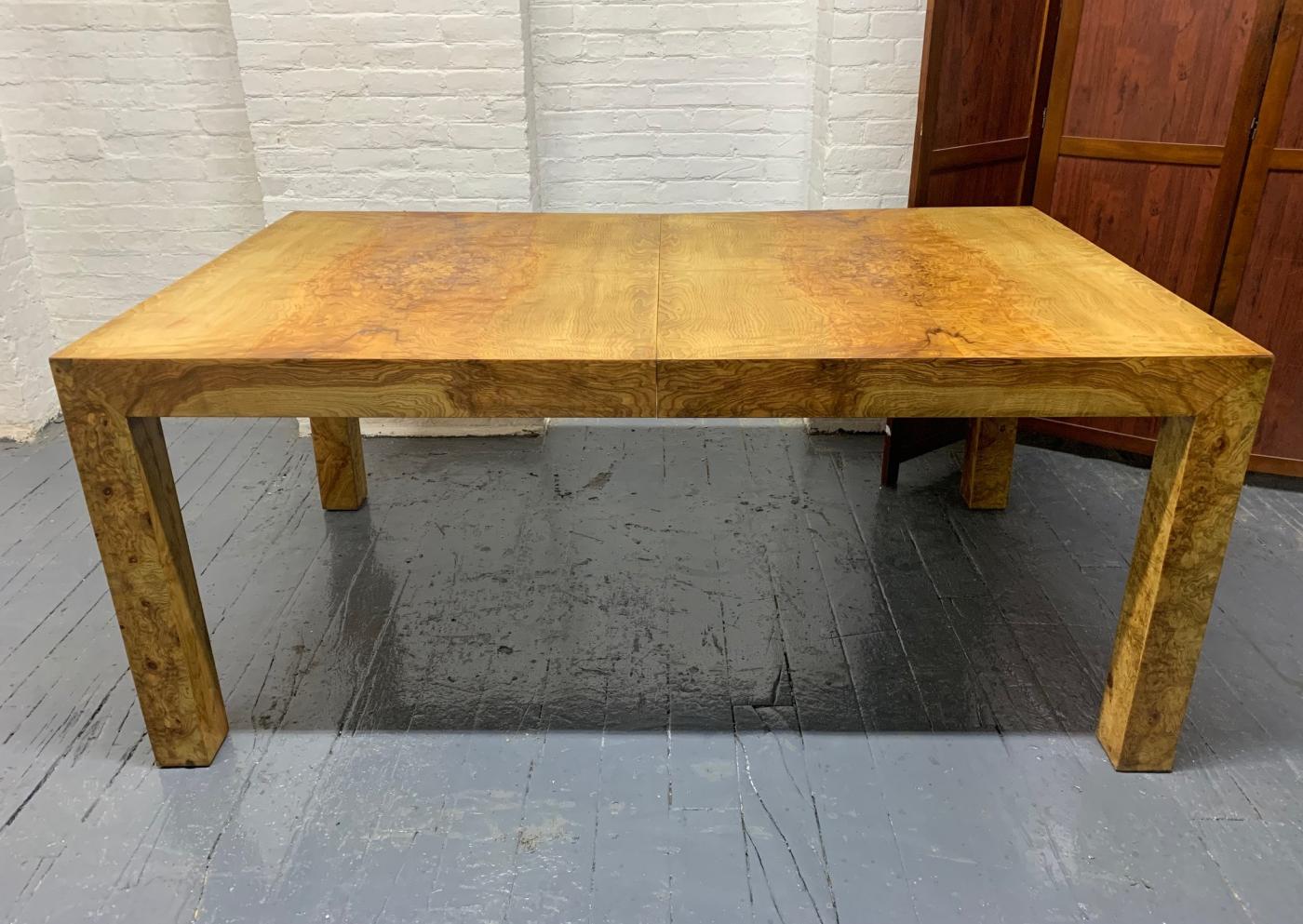Milo Baughman - Signed Milo Baughman Burl Wood Dining Table with Two Leaves