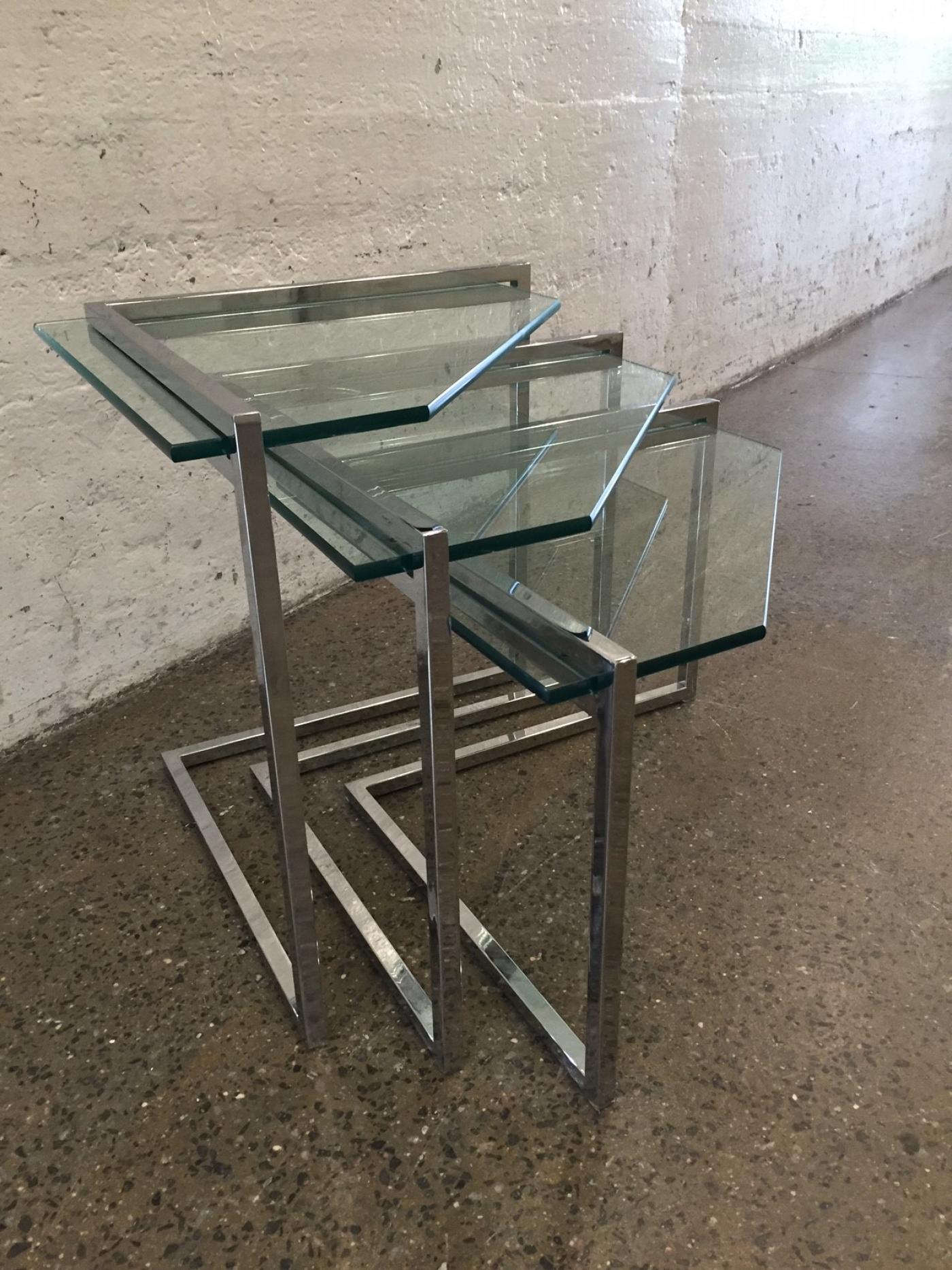Milo Baughman - Milo Baughman Style Chrome Nest of Tables