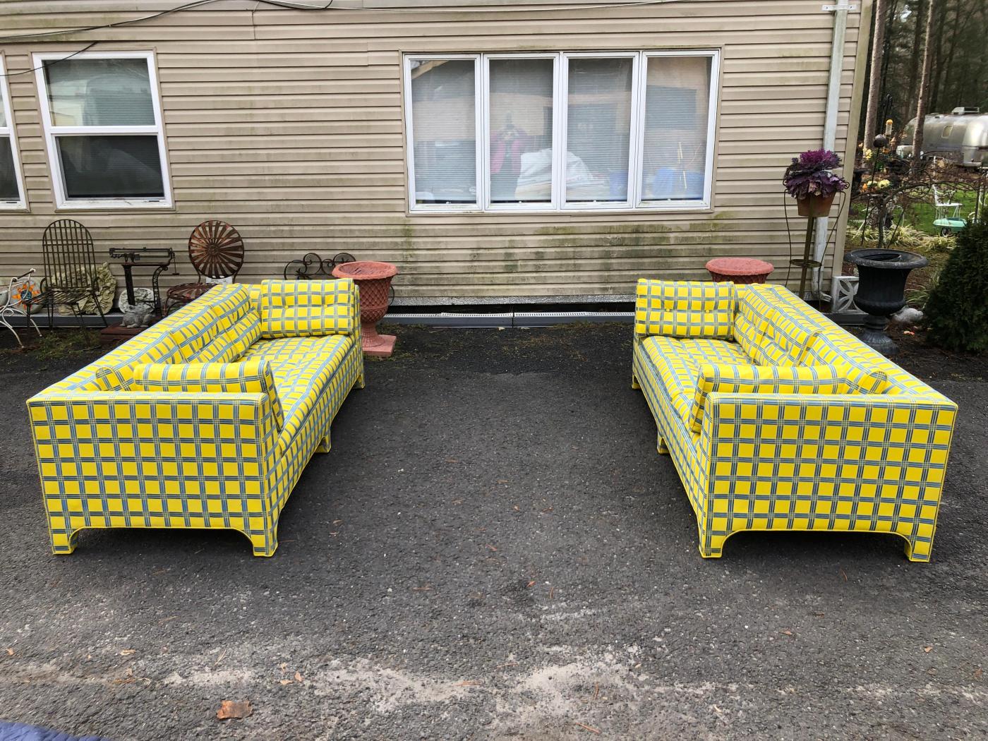 Milo Baughman - Stellar Pair Milo Baughman Yellow Leather Parsons Sofas ...