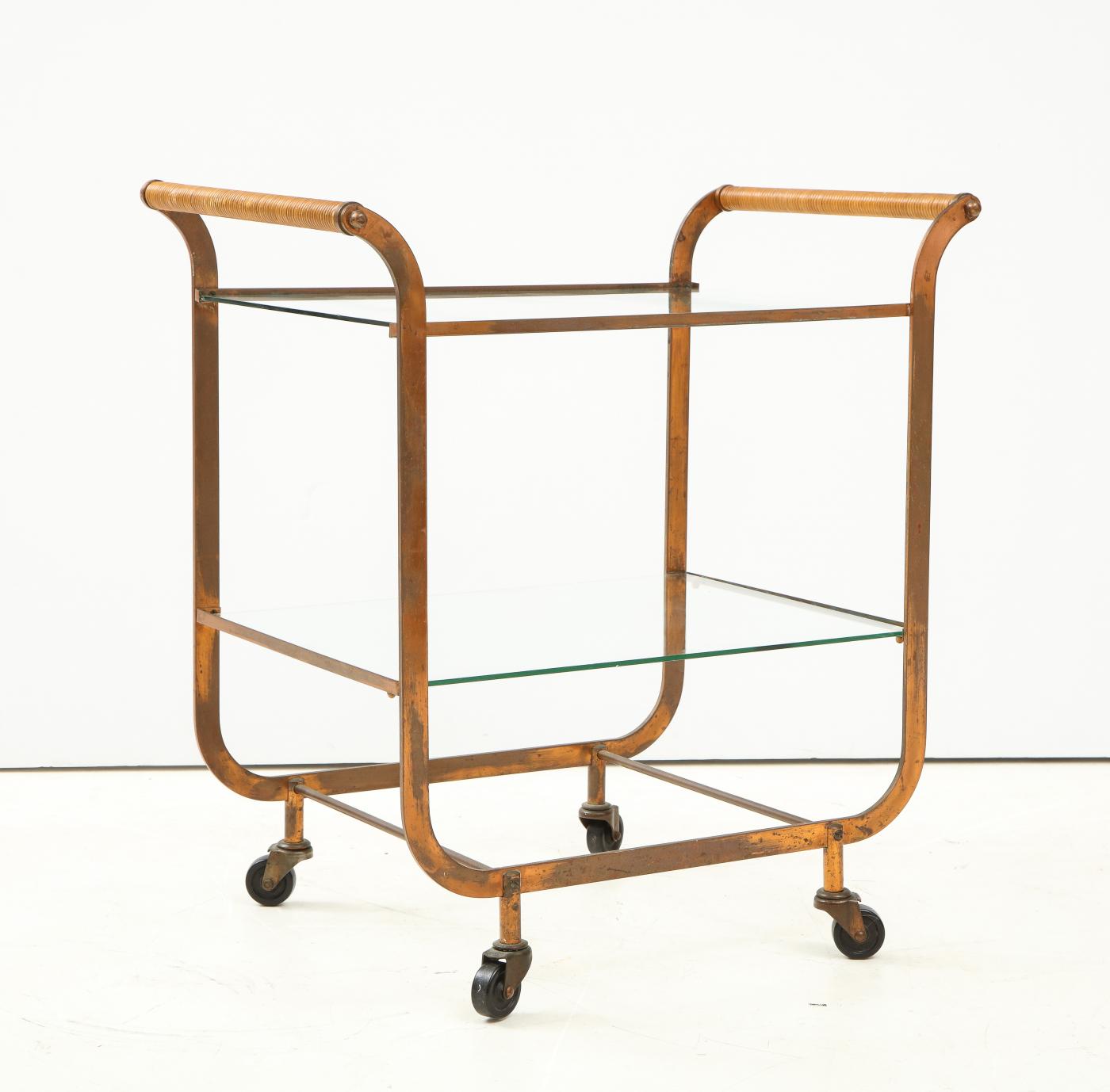 Minimalist Copper Bar Cart - Original Patina - 1950s France