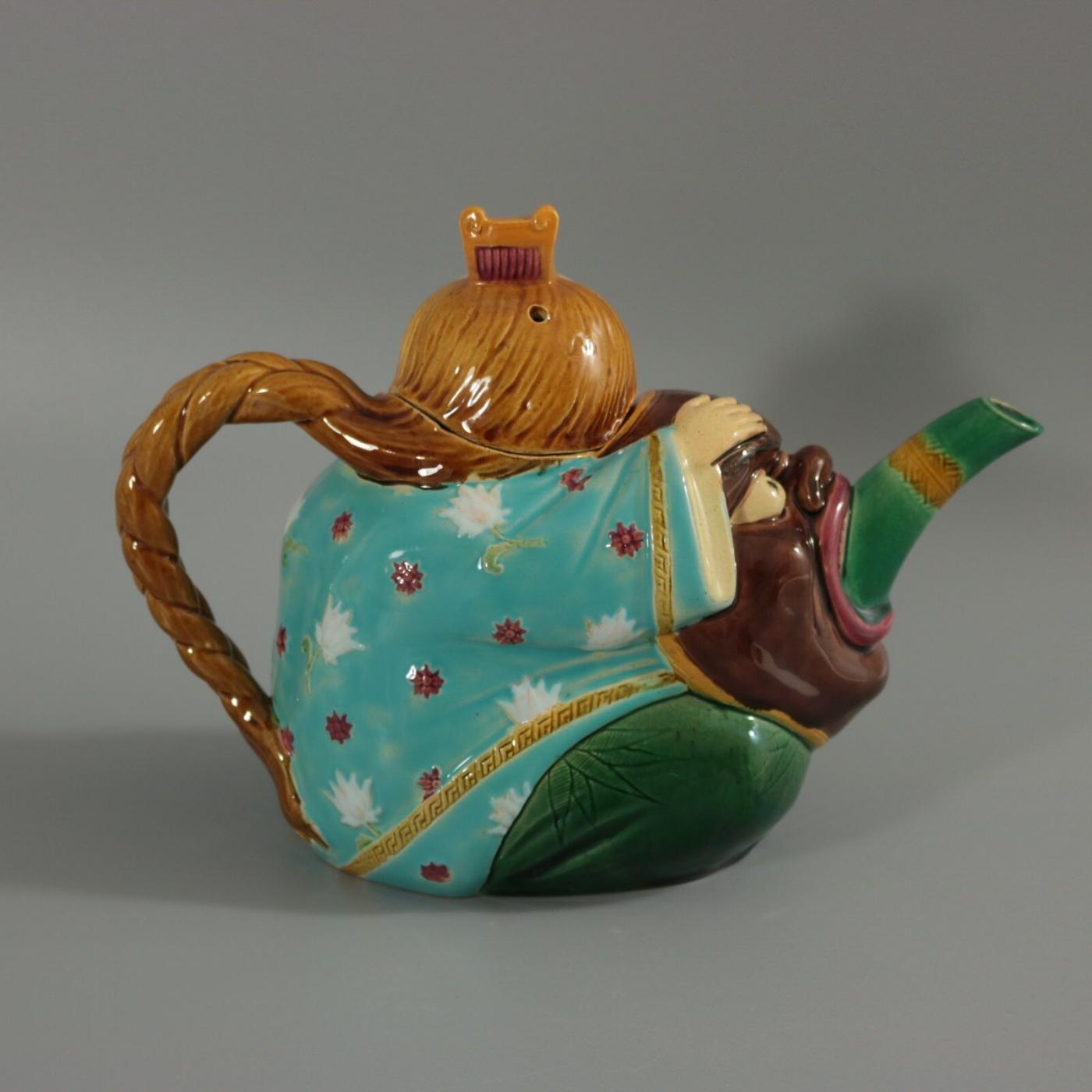 Minton Majolica Oriental Figure Teapot