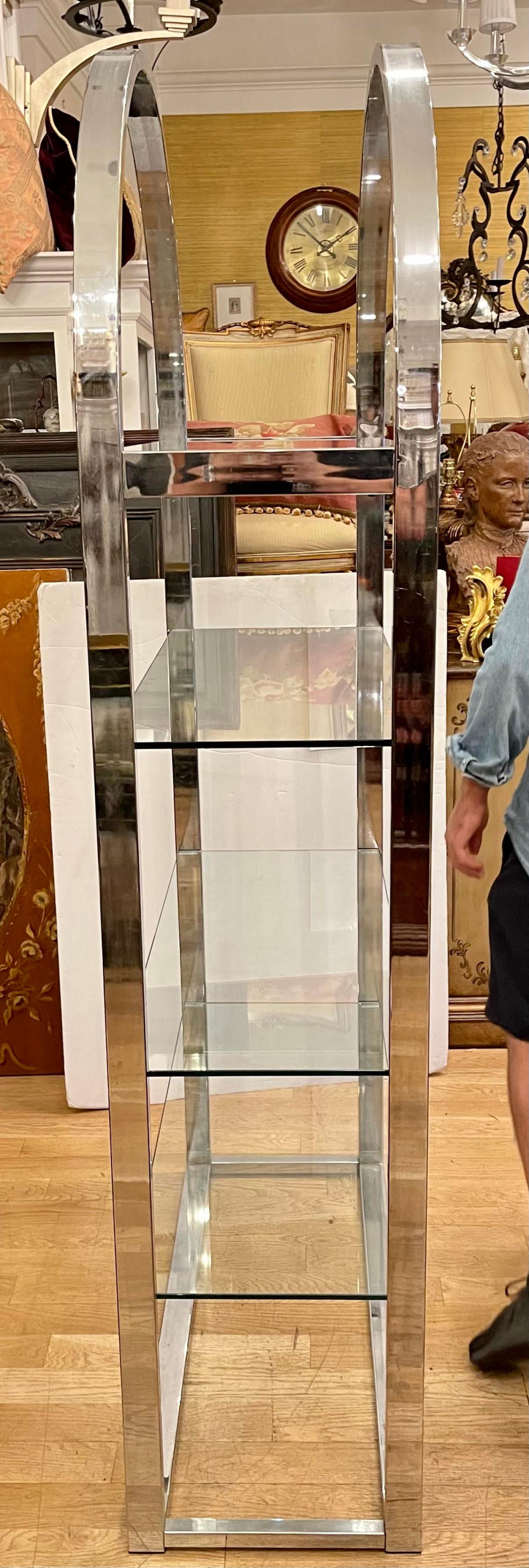 Modern Chrome & Glass Arched Etagere Display Shelving Unit