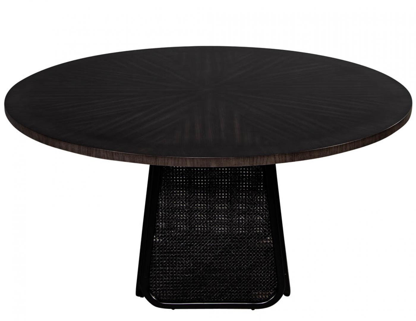 Modern Round Dining Table with Black Cane Pedestal