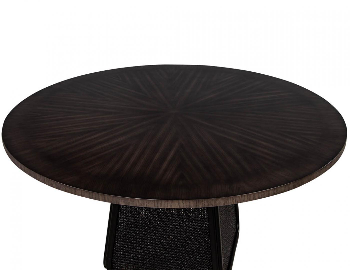 Modern Round Dining Table with Black Cane Pedestal