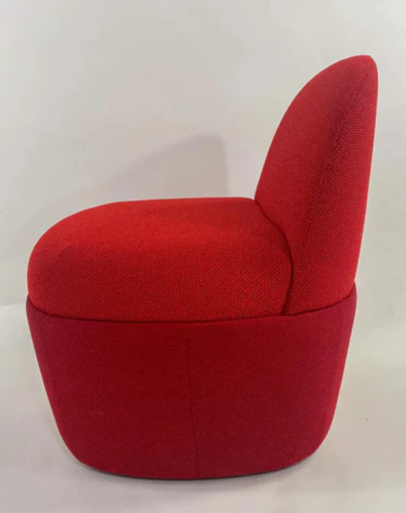 Modern Studio TK Custom Red Knit Fabric Slipper Chair or Pouf with Back ...