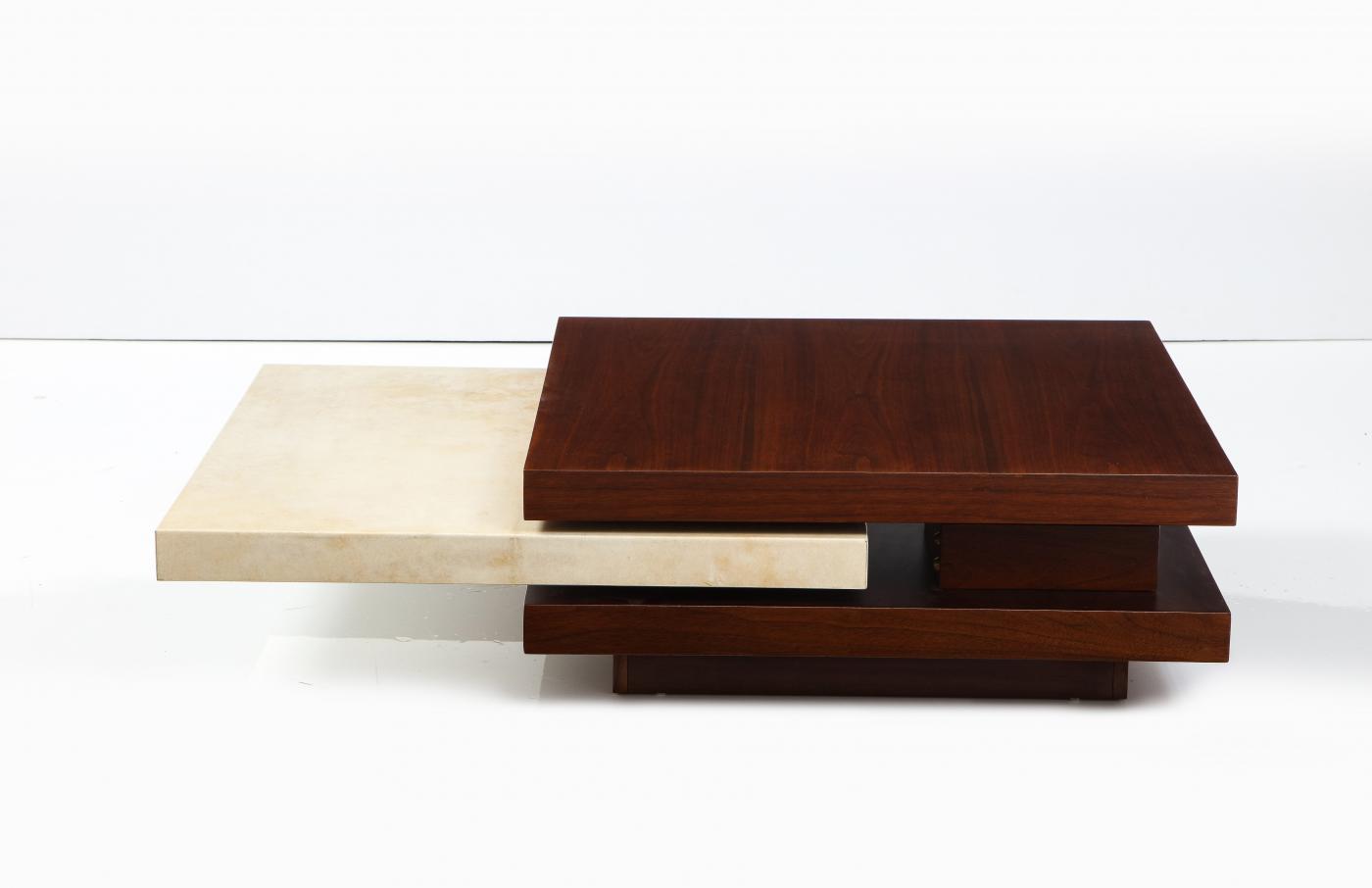 Modern Swivel Top Coffee Table. Walnut and Parchment