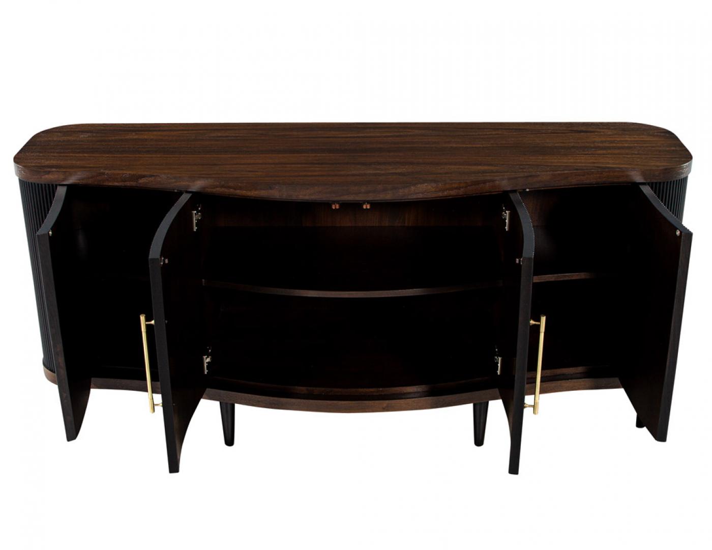 Modern Walnut Fluted Tambour Sideboard Credenza