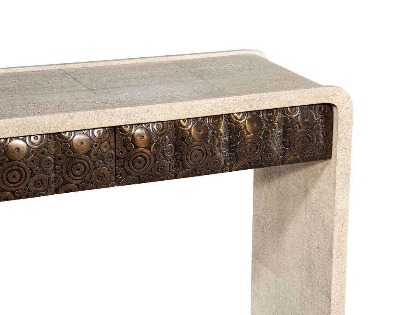 Modern Waterfall Console Wrapped in Faux Leather
