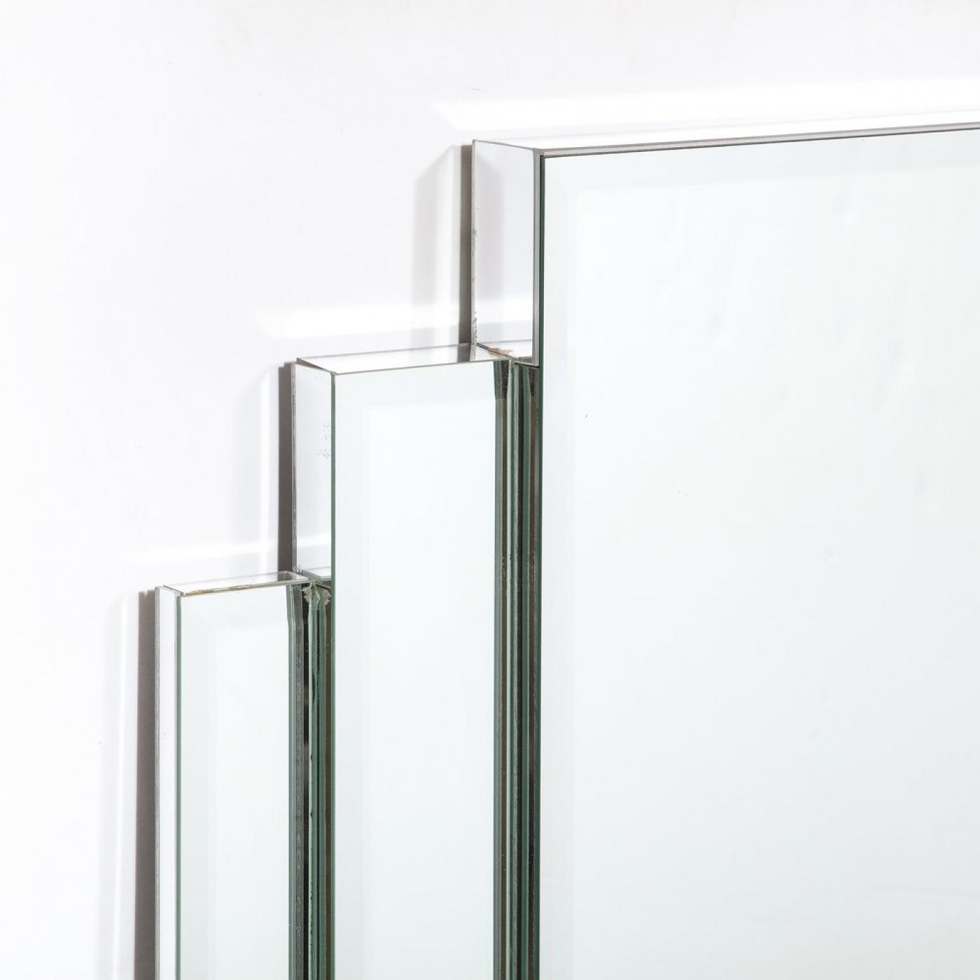 Modernist Art Deco Revival Skyscraper Style Stepped and Beveled Mirror