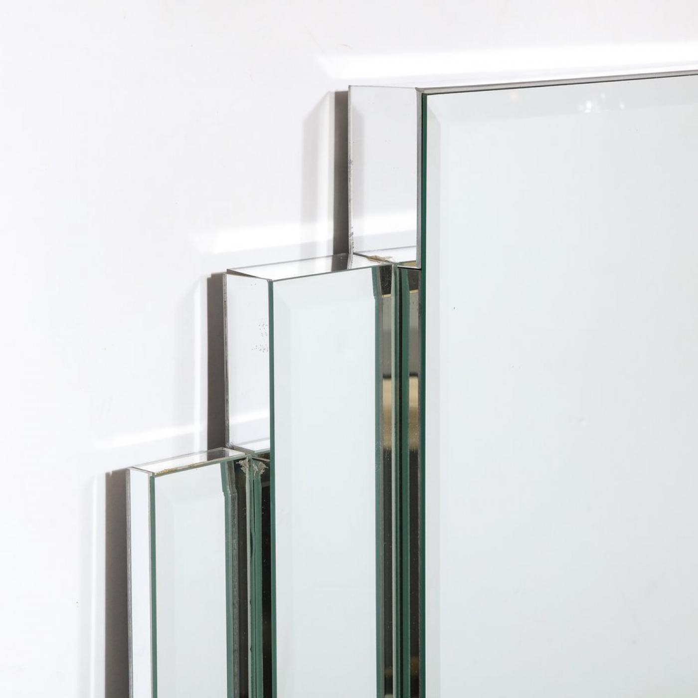 Modernist Art Deco Revival Skyscraper Style Stepped and Beveled Mirror
