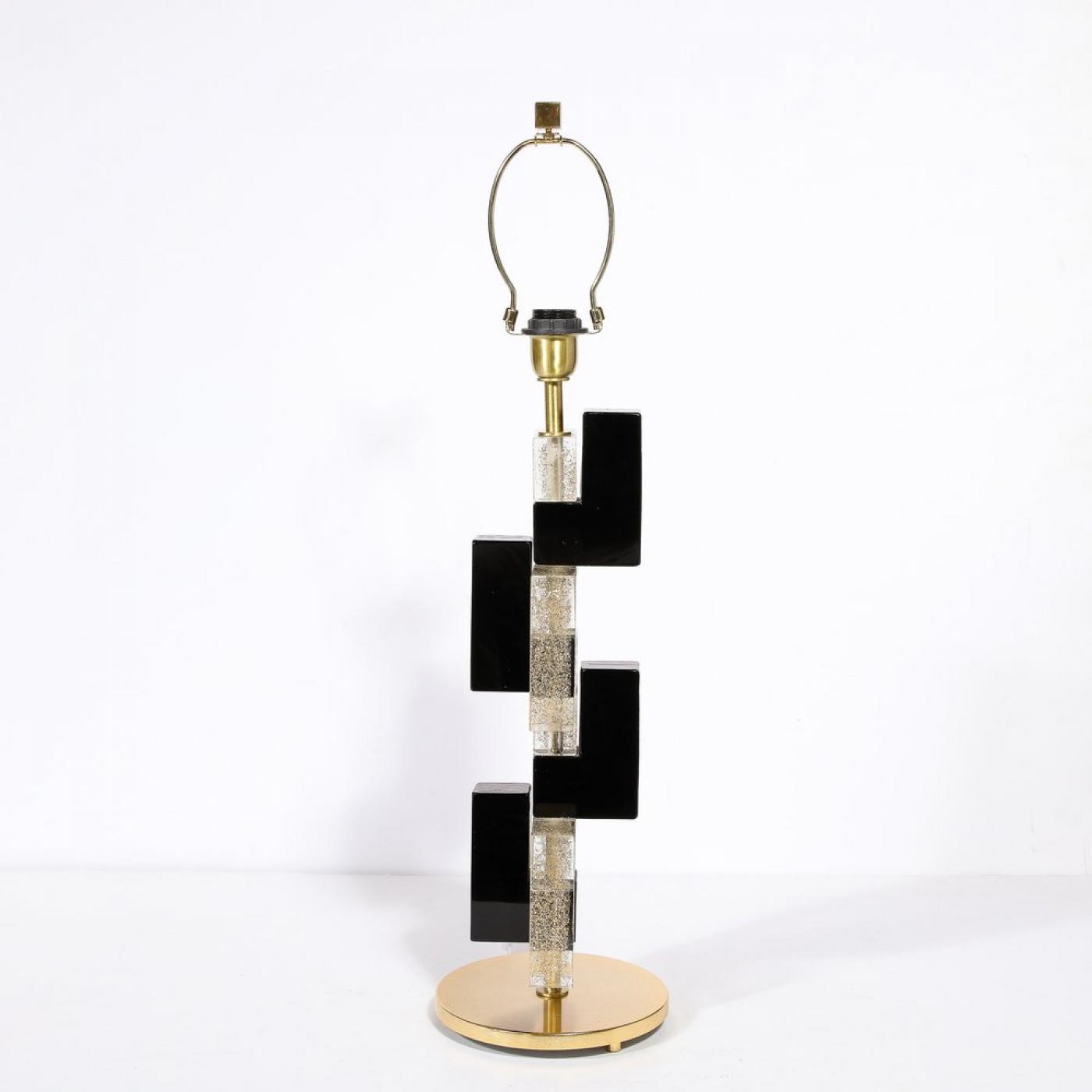 Modernist Hand-Blown Murano Rectilinear Table Lamps in Black ...