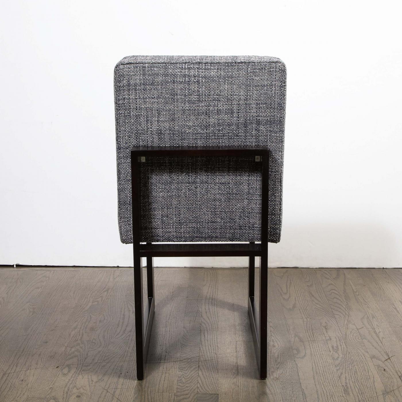 Modernist Rectilinear Ebonized Walnut and Textural Gray Woven Fabric ...