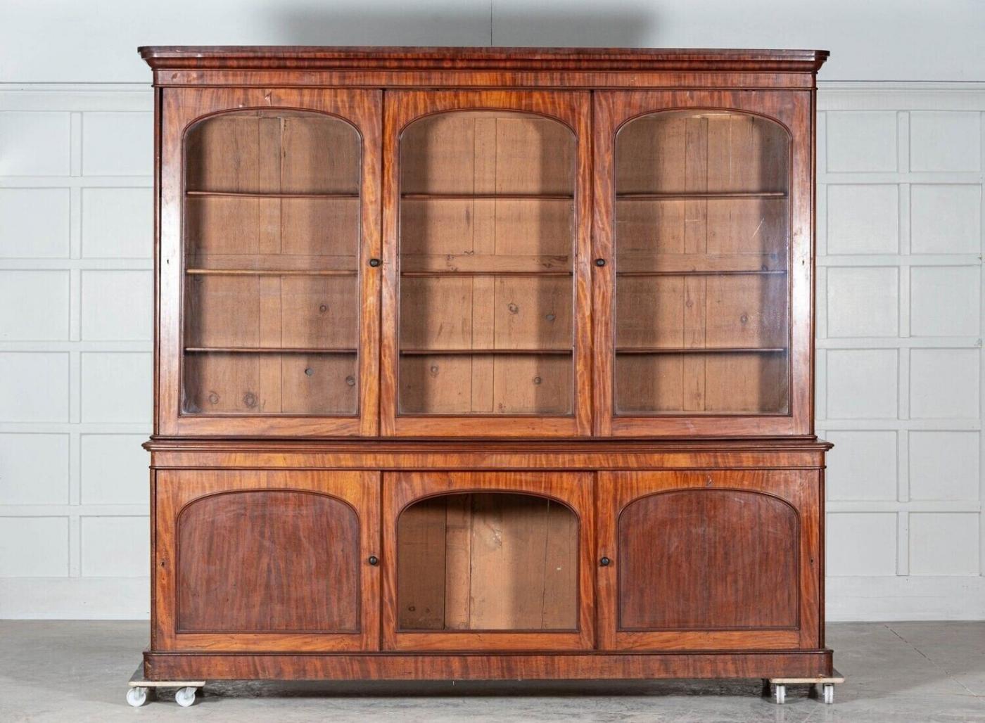 Monumental 19thC Arched Glazed Mahogany Library Bookcase