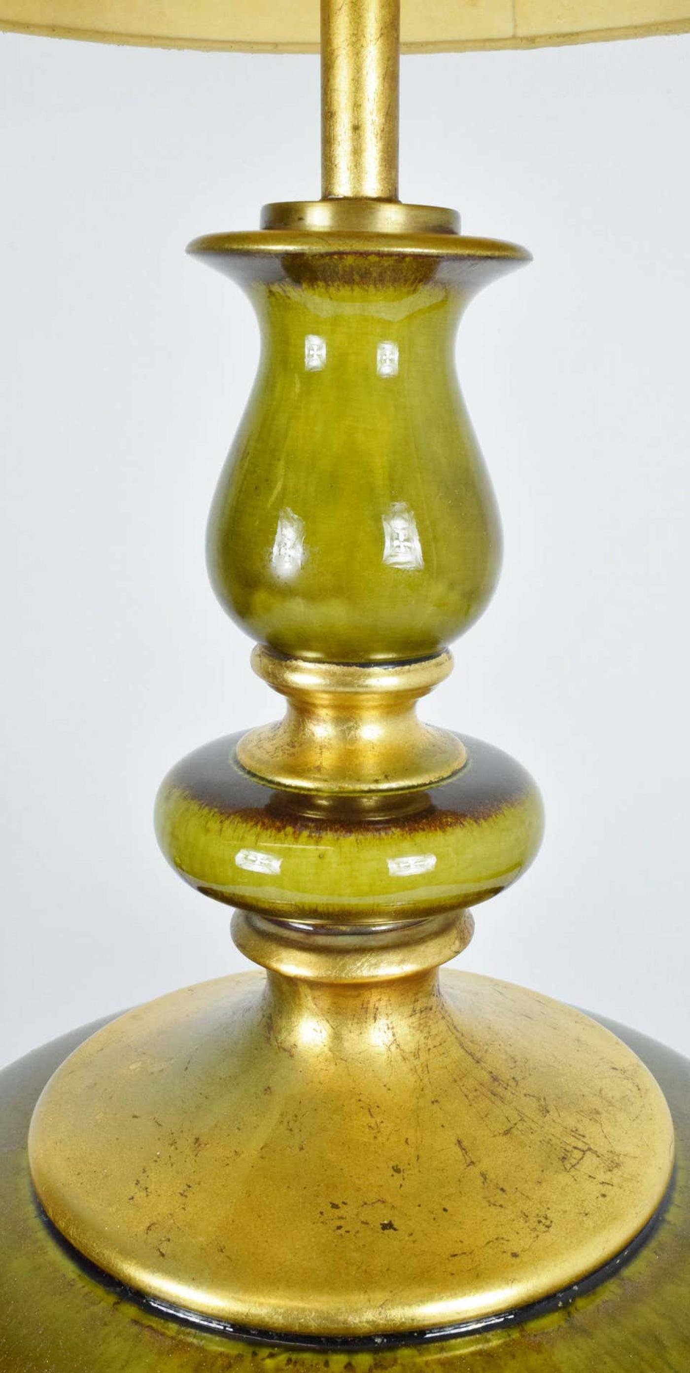 Monumental Ceramic Glaze Lamp in Green with Gold Flecking